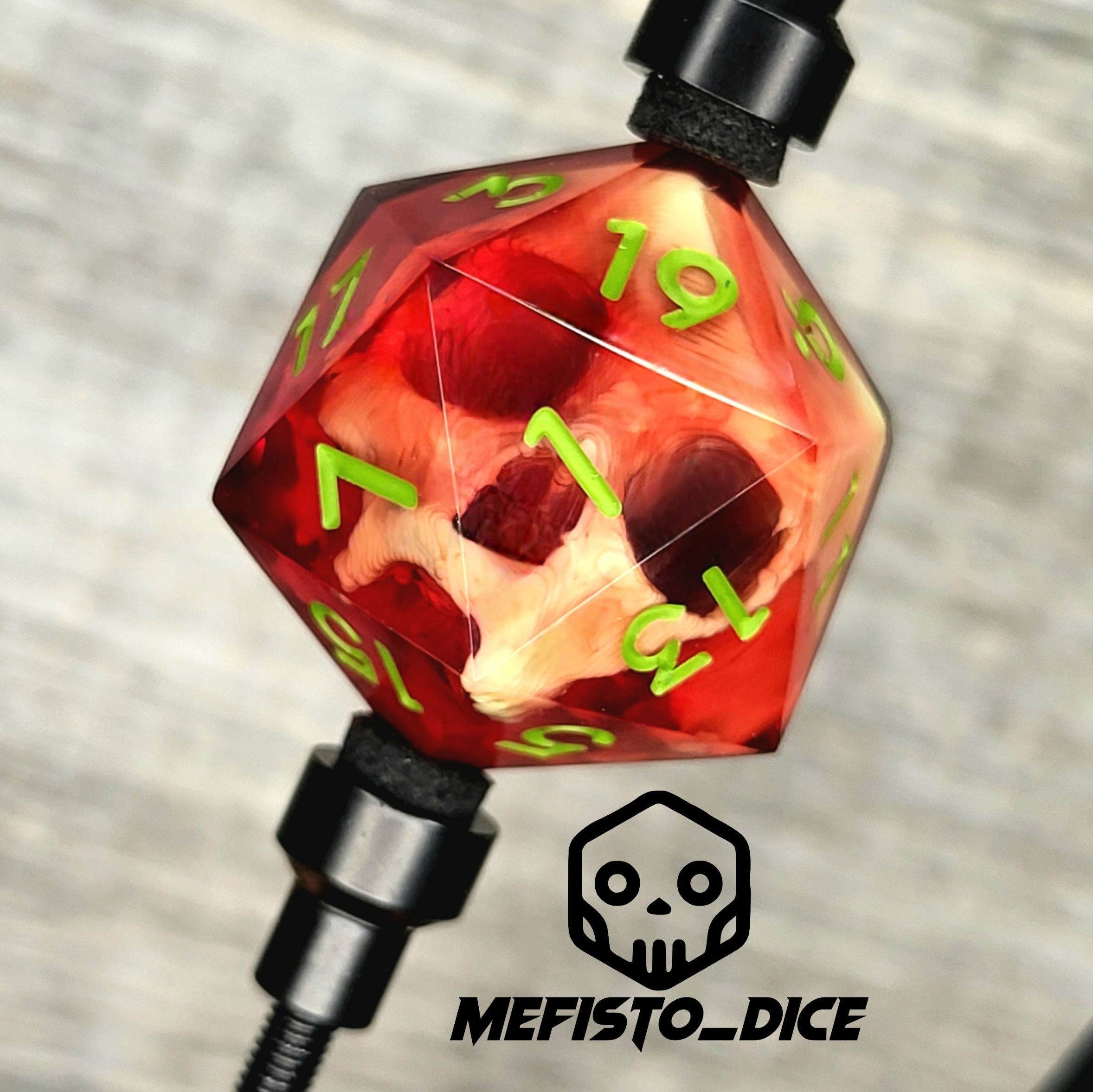 D20 dice for DND skull with light green numbers – Dice and Game